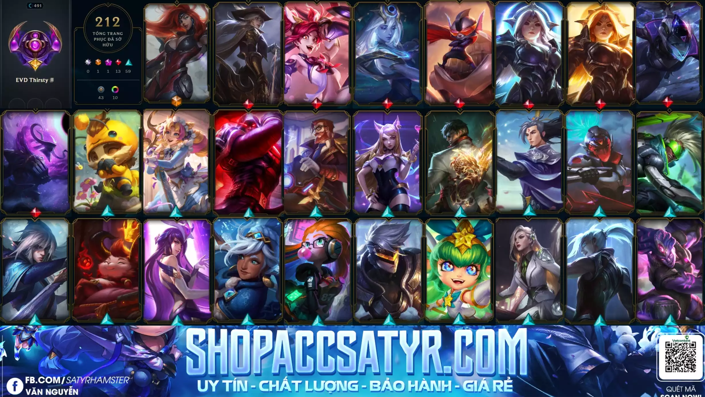 Acc #70221: ACC LOL SKIN 212 FULL TƯỚNG , NHIỀU BIỂU TƯỢNG DCT CT UNLRANK ALL ELO CỰC CAO CÒN ...